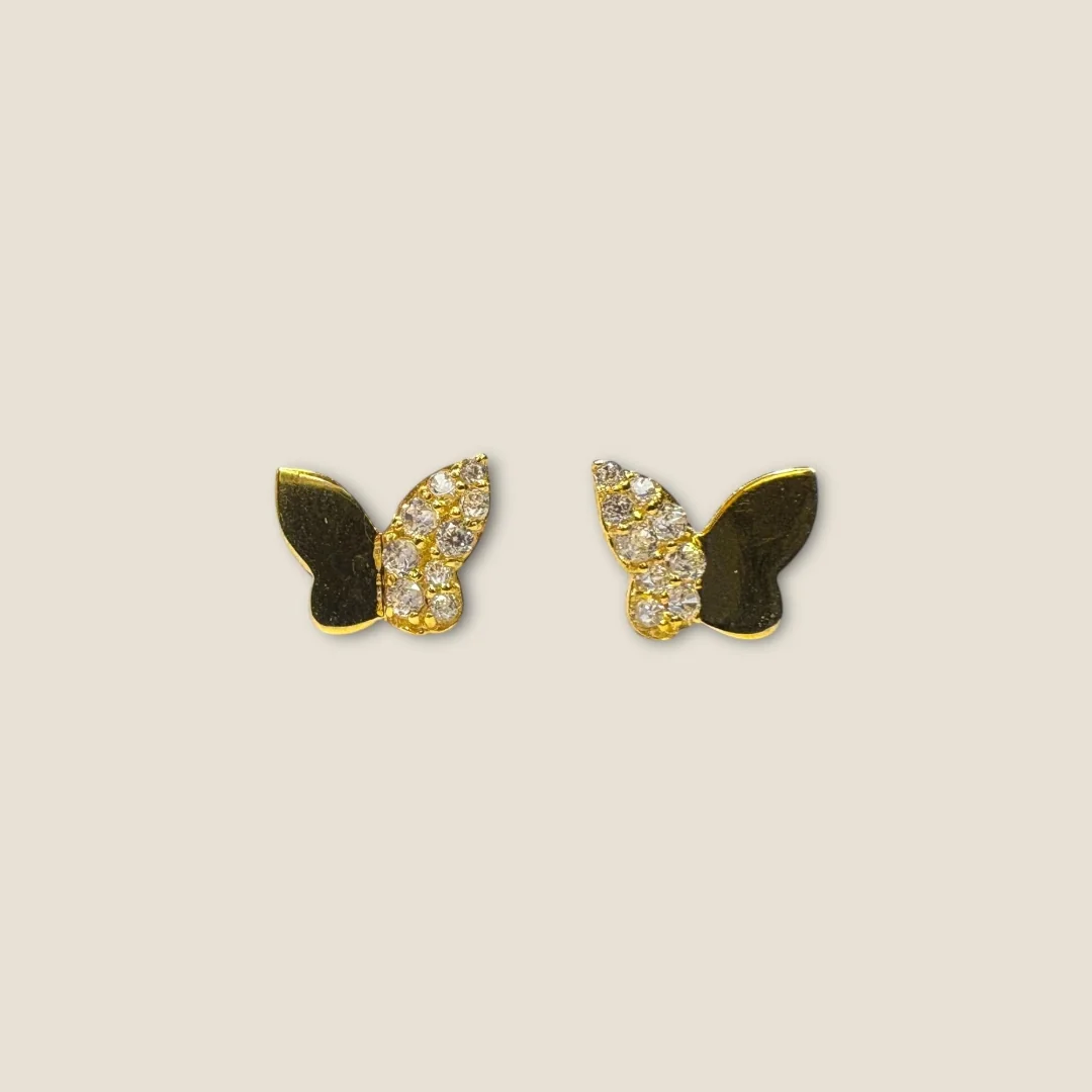 18K Gold Butterfly Design Female Studs | 22K Gold WT: 1.000 GM | FS9