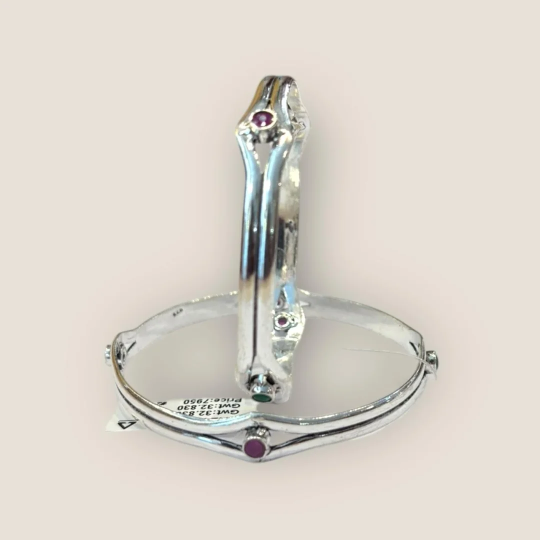 BEAUTIFUL SILVER KARA PAIR WITH PINK & GREEN STONES | SK249